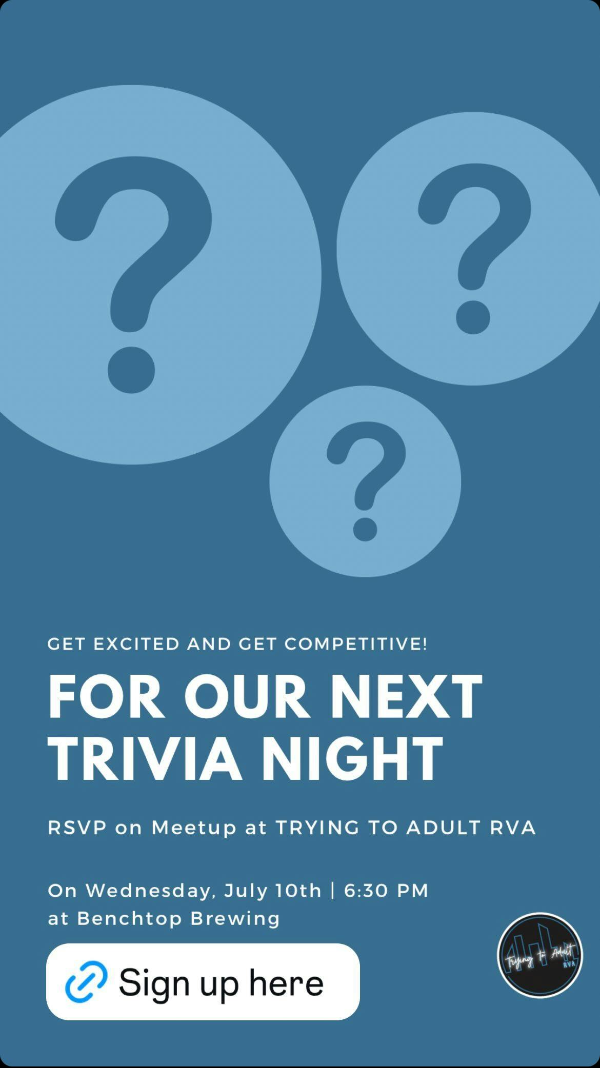 RVA | Trivia Night with Trying to Adult RVA | Benchtop Brewing