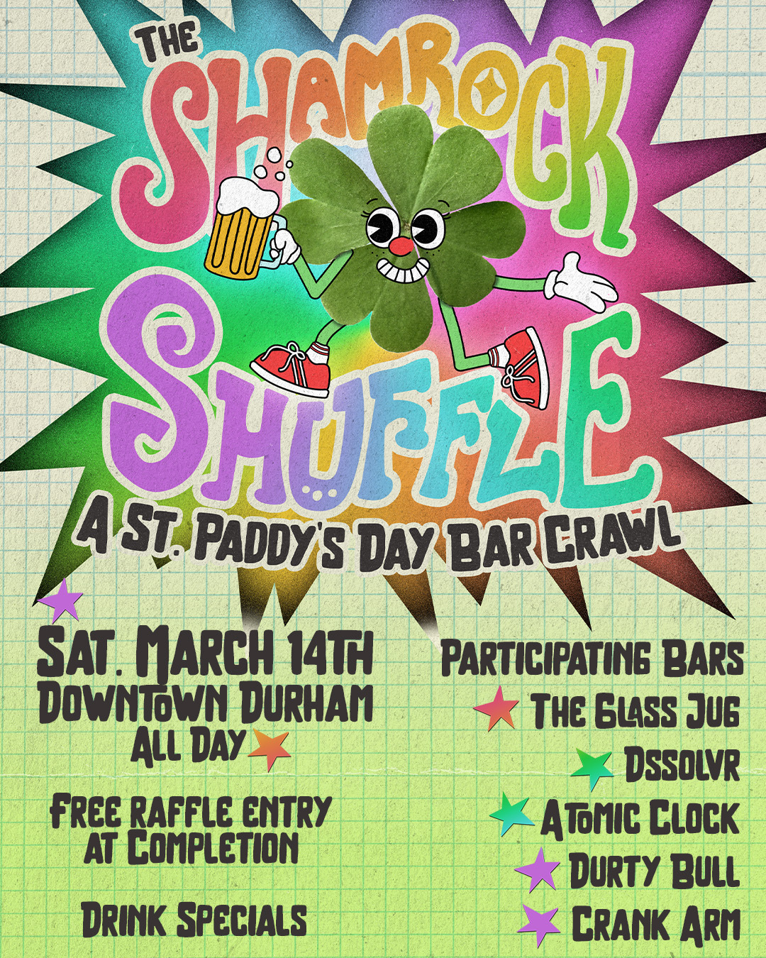 SHAMROCK SHUFFLE - St Paddy’s Day Bar Crawl - DURHAM | DSSOLVR