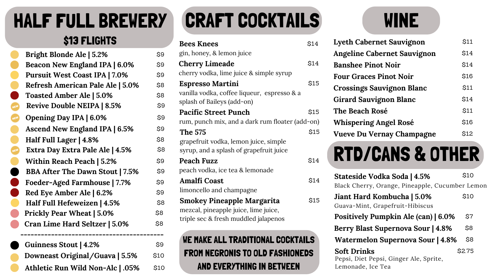MENUS - Third Place | Half Full Brewery