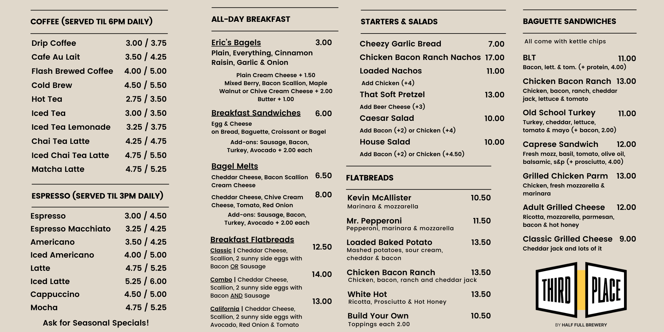 MENUS - Third Place | Half Full Brewery