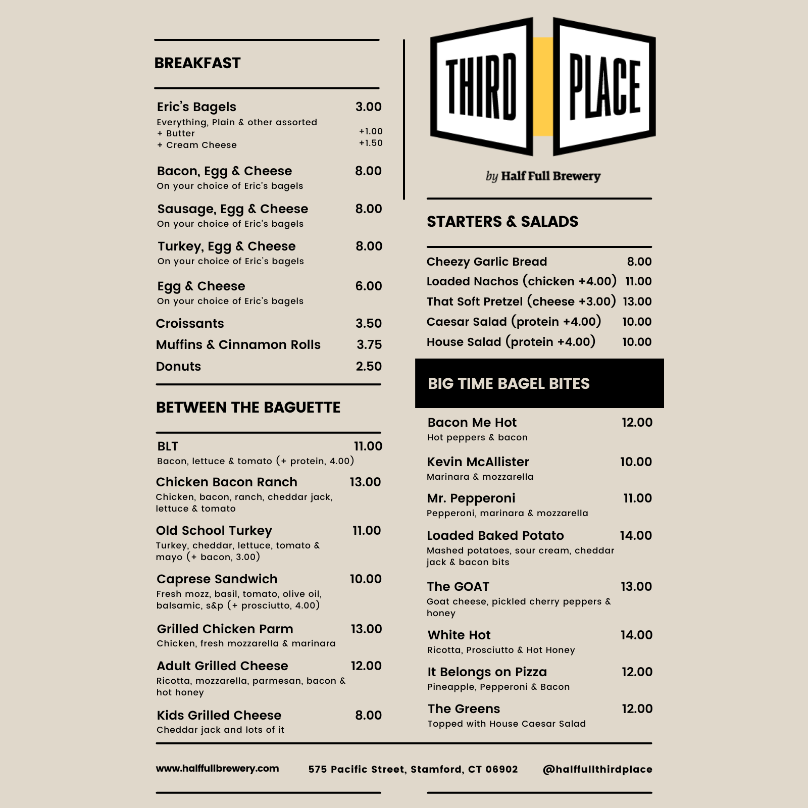 MENUS - Third Place | Half Full Brewery