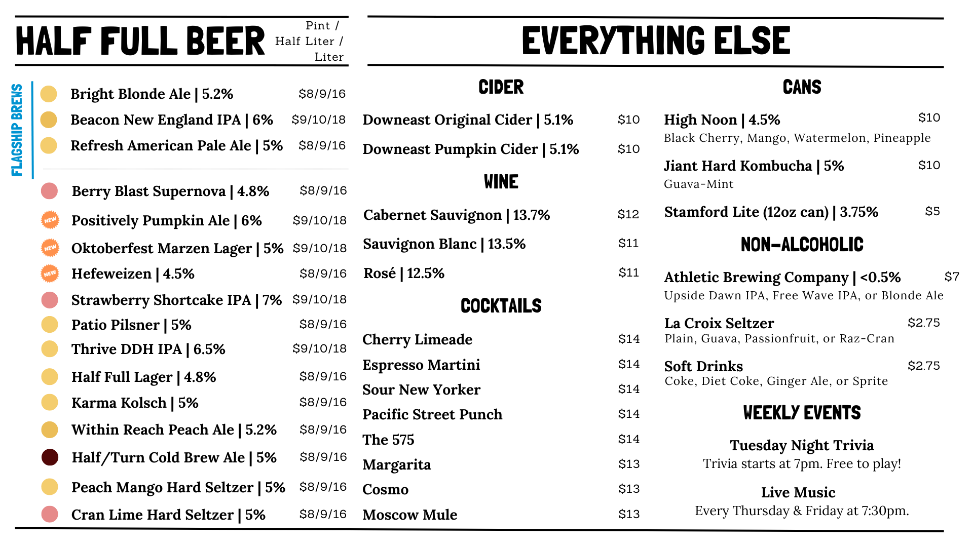 MENUS - Third Place | Half Full Brewery