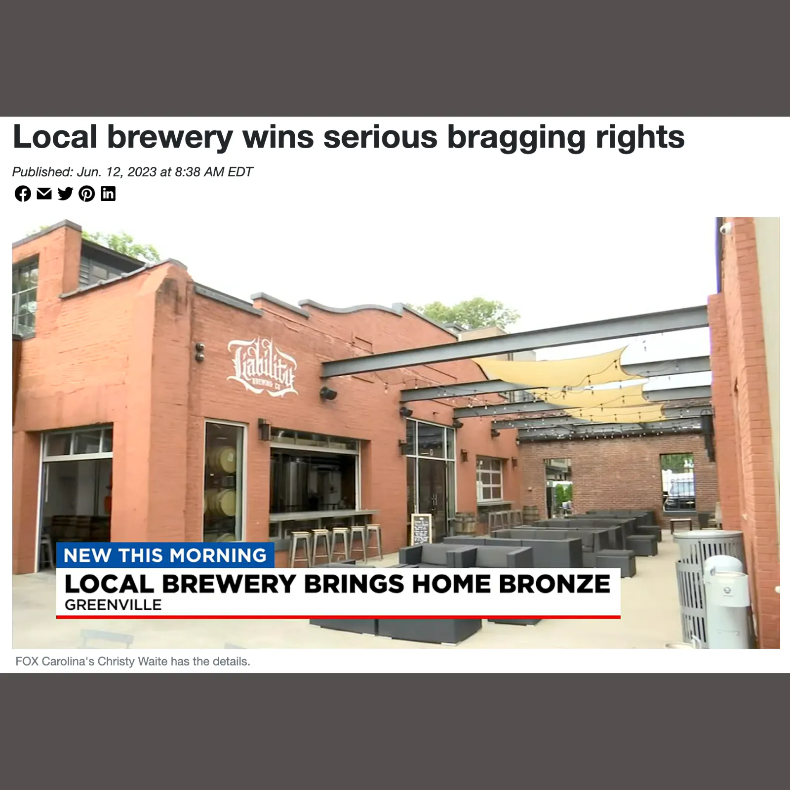 Local brewery wins serious bragging rights | Liability Brewing Co