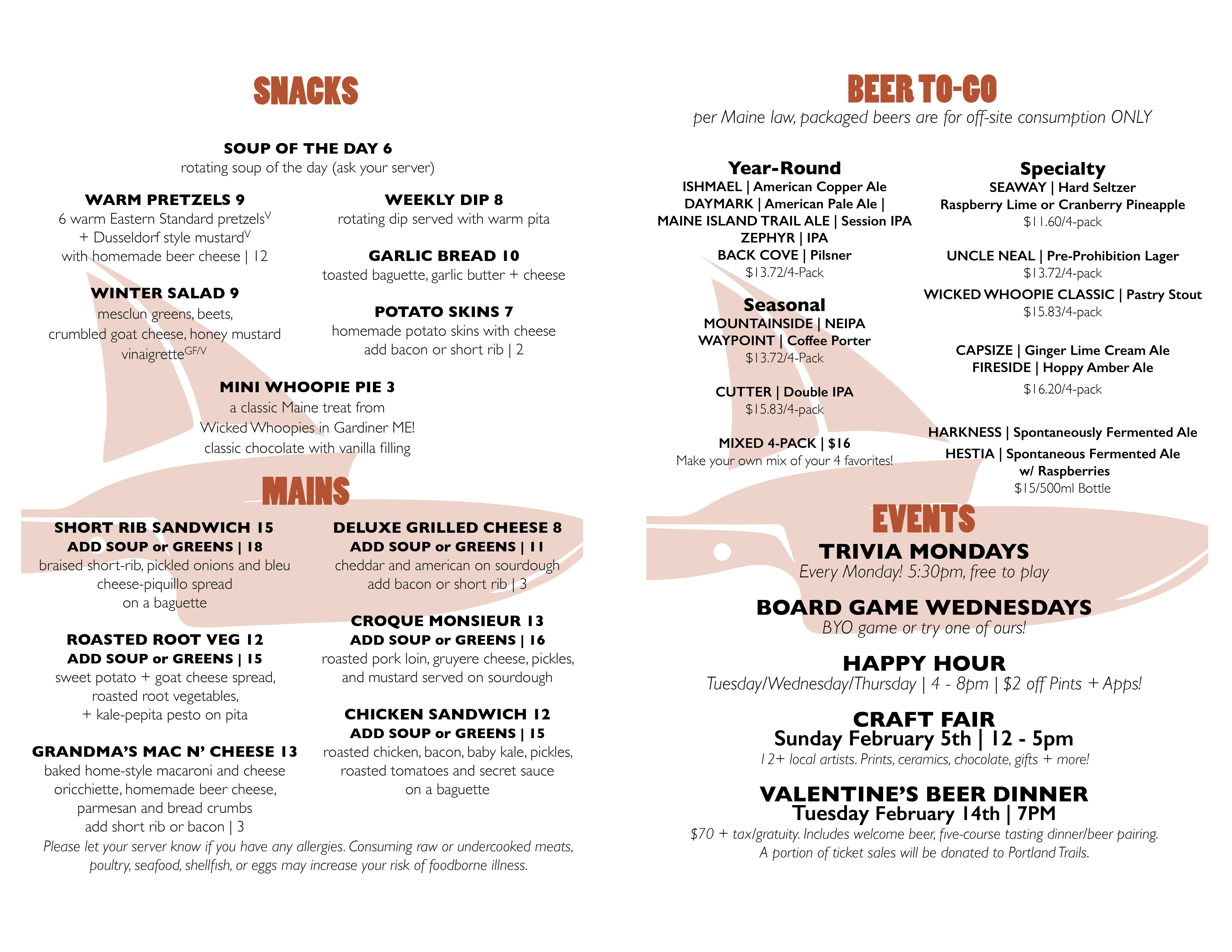 Today’s Menu | Rising Tide Brewing
