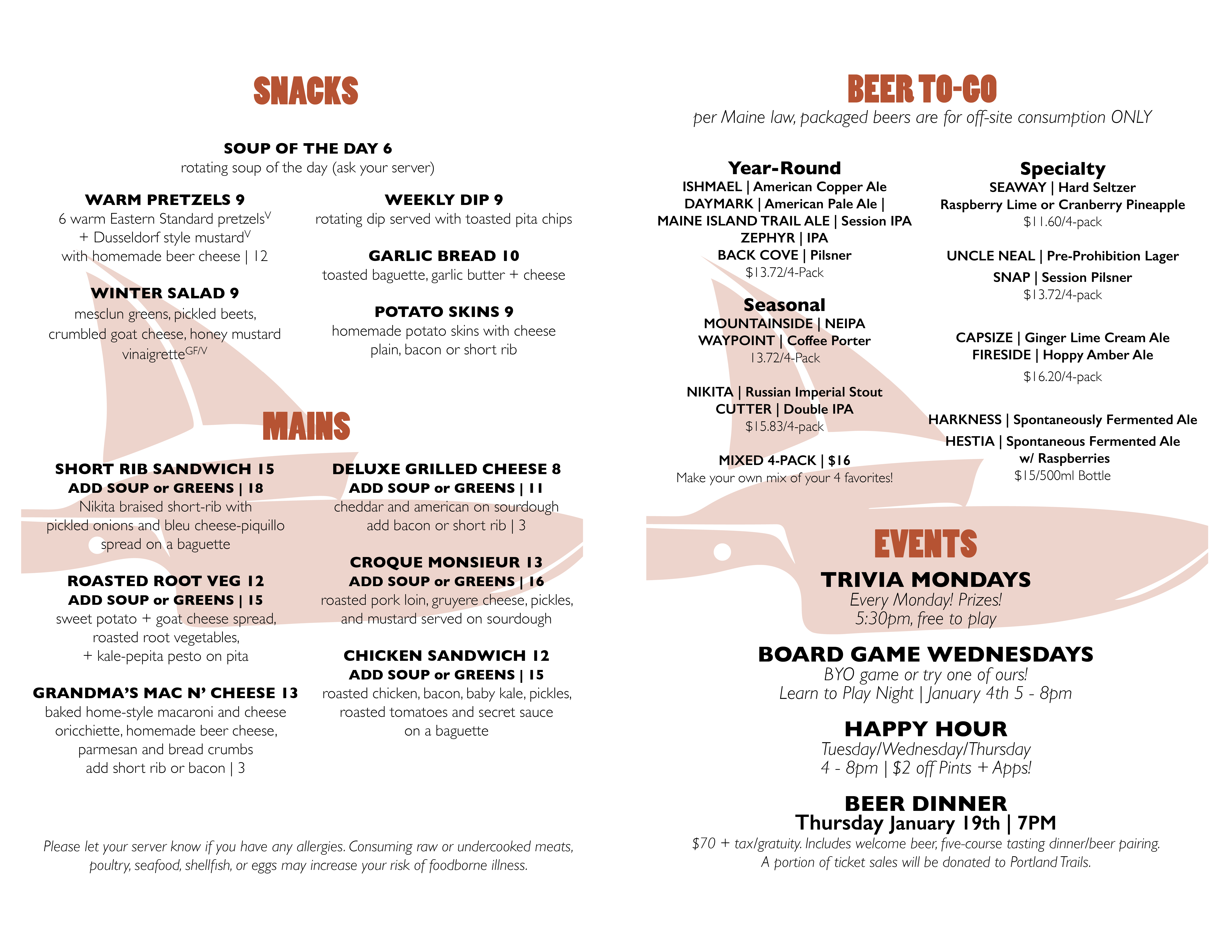Today’s Menu | Rising Tide Brewing