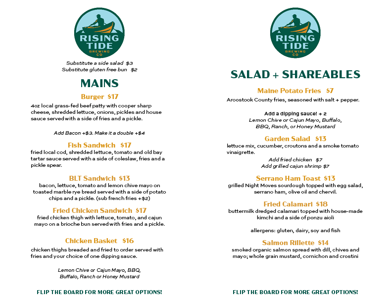 Today’s Menu | Rising Tide Brewing